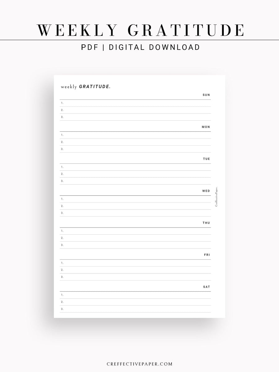 W103 | Minimal Weekly Gratitude Journal Printable Template Inserts ...