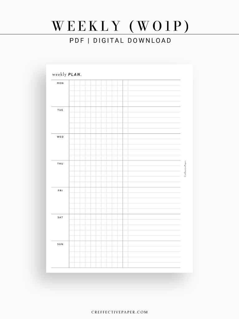W126_WO1P | Weekly Planner, Week on a Page – CreffectivePaper