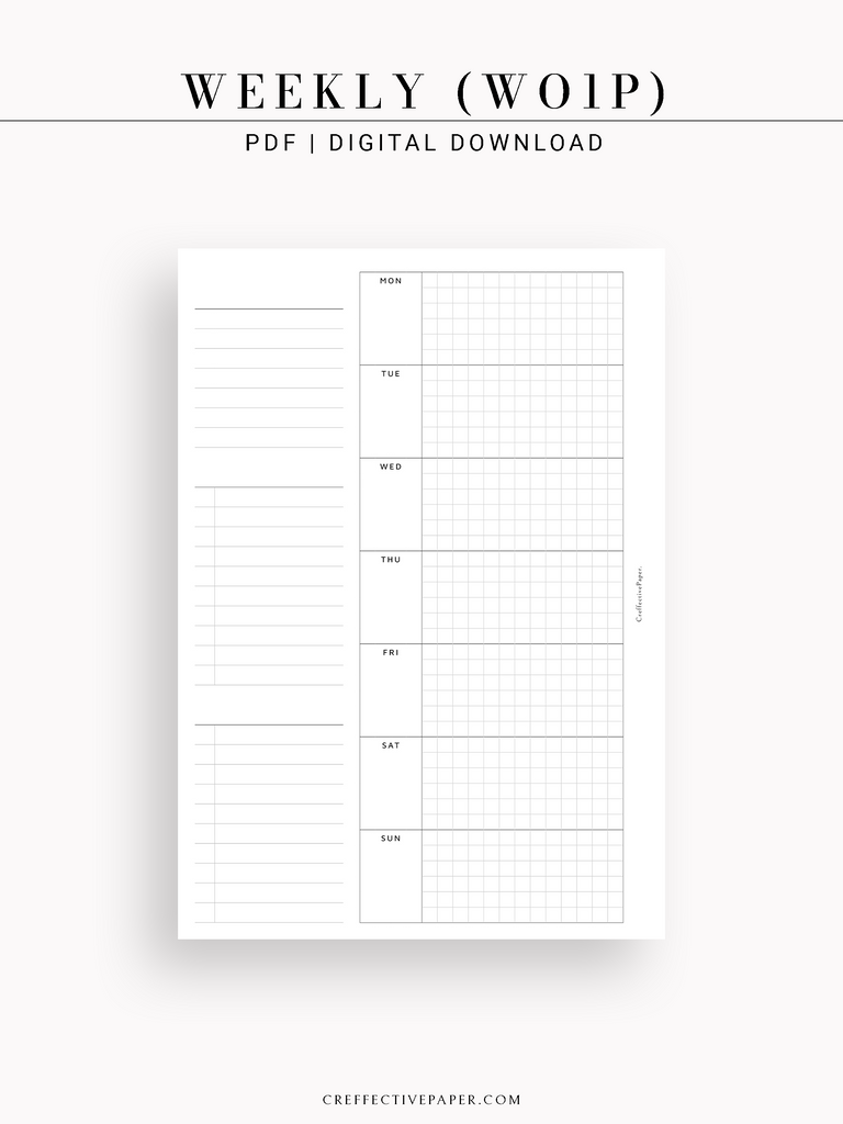 W108_G_WO1P | Weekly Planner, WO1P, Grid – CreffectivePaper