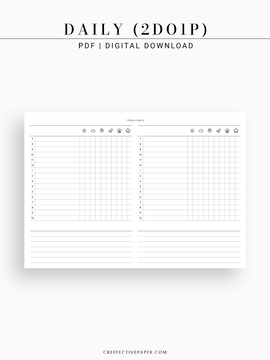 D124 | Horizontal Daily Planner, Two Days on a Page – CreffectivePaper