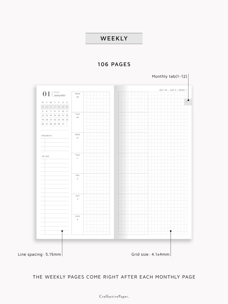 2026 Weekly Notebook, Weeks size – CreffectivePaper