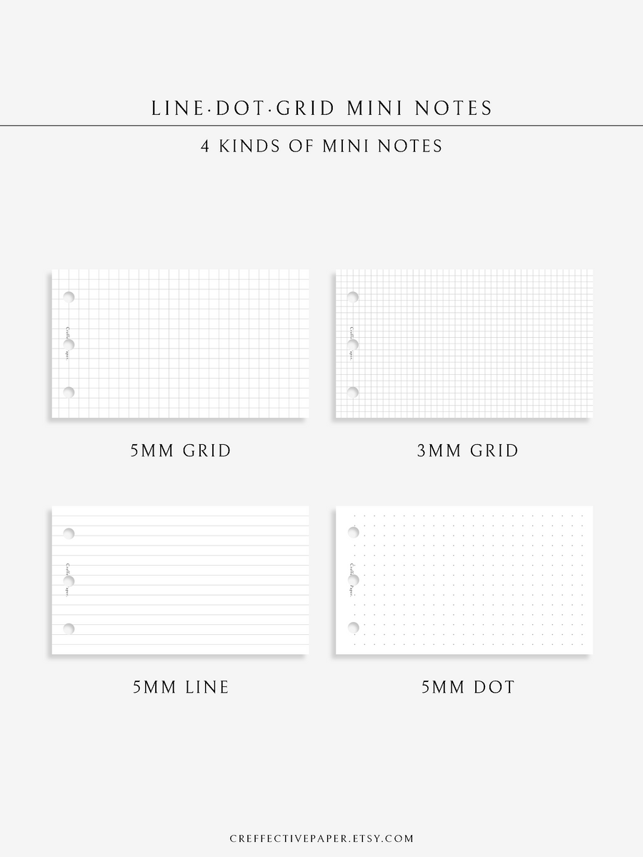 N134 | Line, Dot, Grid Mini Notes for 3 Rings – CreffectivePaper