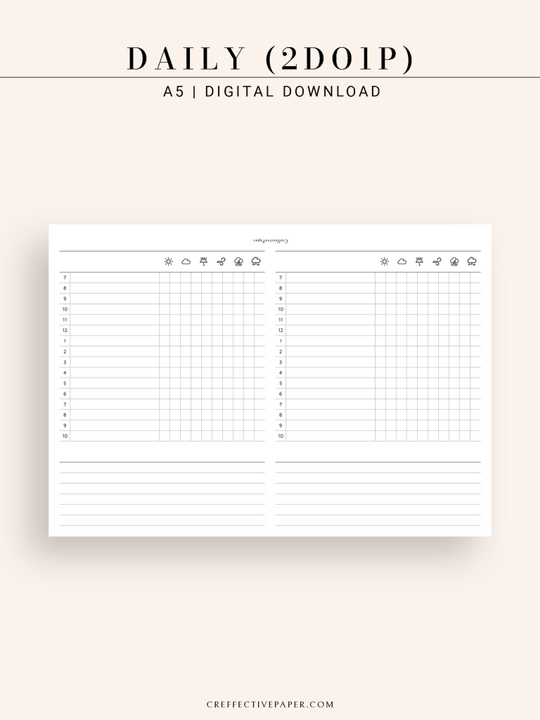 D124 | Horizontal Daily Planner, Two Days on a Page – CreffectivePaper