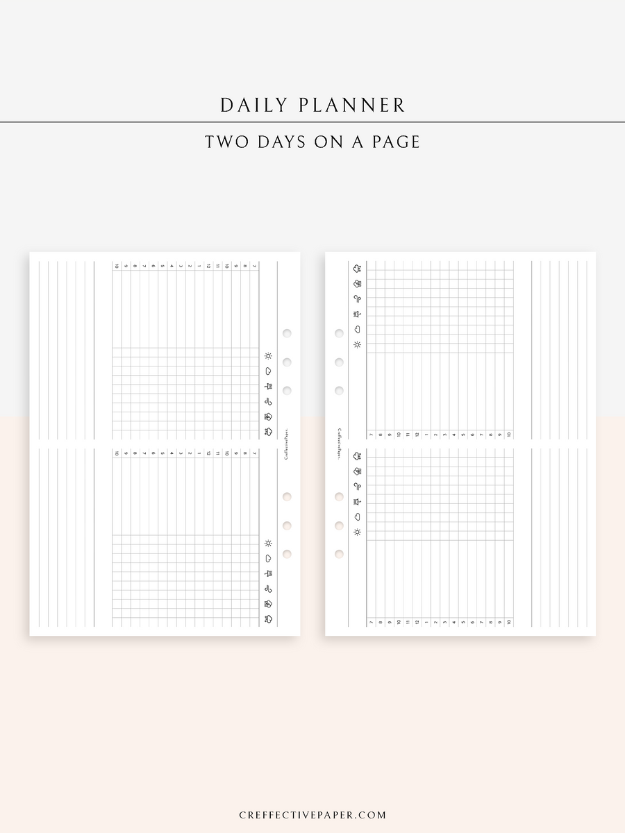 D124 | Horizontal Daily Planner, Two Days on a Page – CreffectivePaper
