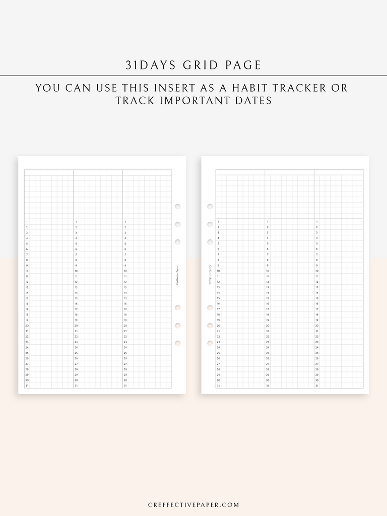 Y110 | 31Days Grid Page for Future Log & Tracker – CreffectivePaper
