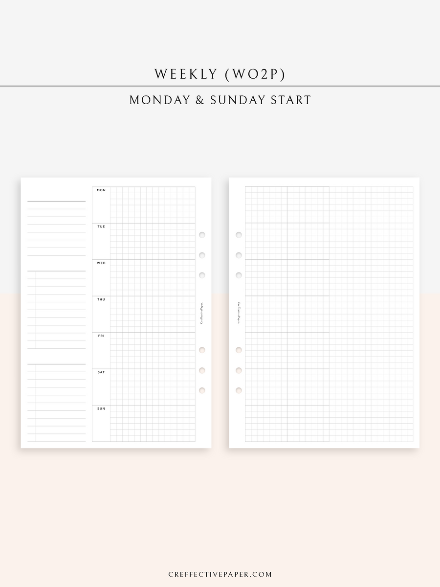 W108_G_WO2P | Weekly Planner, WO2P, Grid – CreffectivePaper