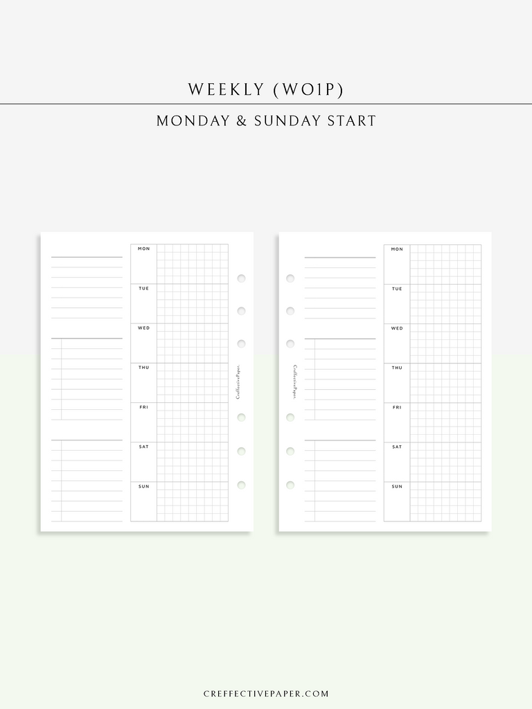 W108_G_WO1P | Weekly Planner, WO1P, Grid – CreffectivePaper
