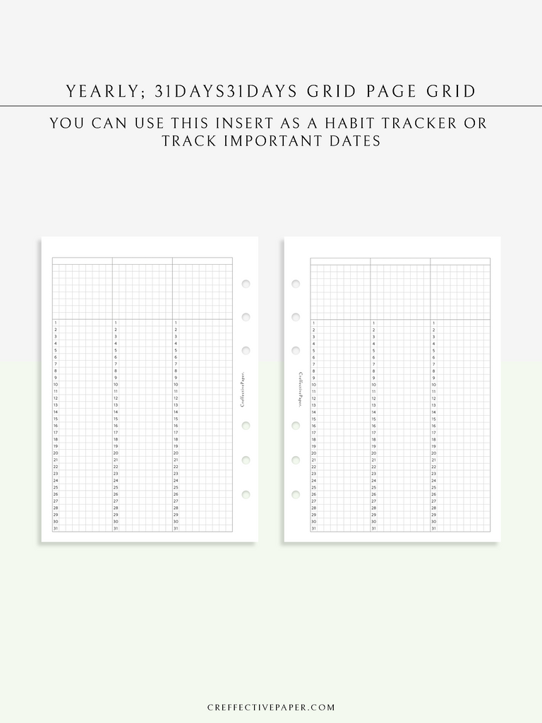 Y110 | 31Days Grid Page for Future Log & Tracker – CreffectivePaper