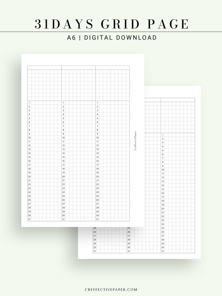 Y110 | 31Days Grid Page for Future Log & Tracker – CreffectivePaper