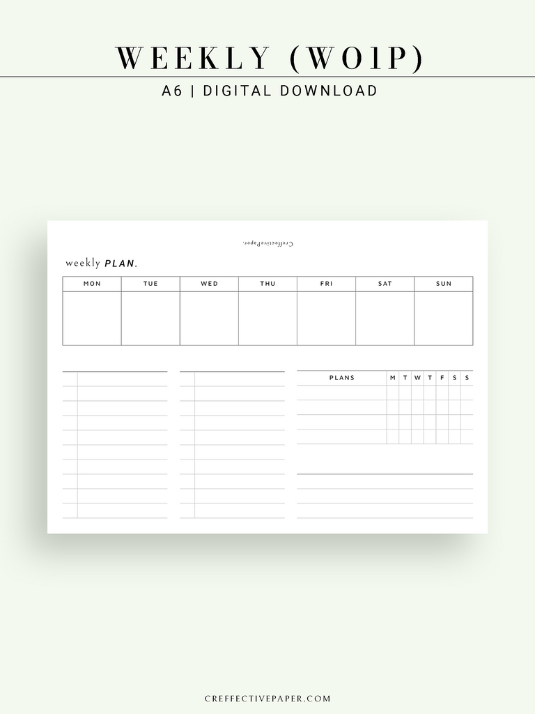 W127 | Horizontal Weekly Planner, Week on a Page – CreffectivePaper