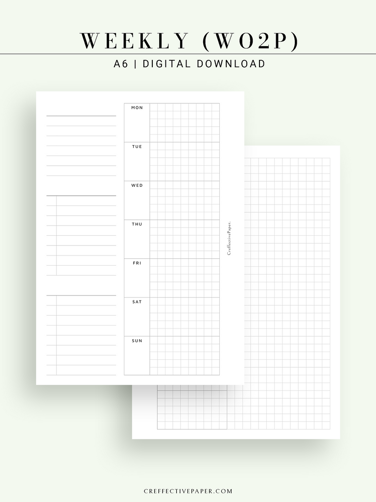 W108_G_WO2P | Weekly Planner, WO2P, Grid – CreffectivePaper