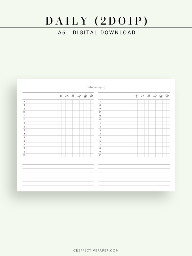 D124 | Horizontal Daily Planner, Two Days on a Page – CreffectivePaper