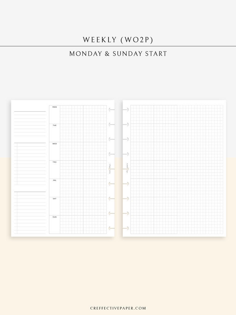 W108_G_WO2P | Weekly Planner, WO2P, Grid – CreffectivePaper