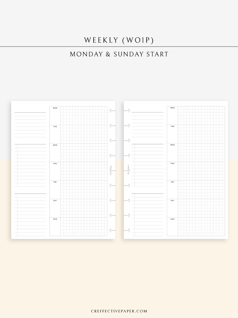 W108_G_WO1P | Weekly Planner, WO1P, Grid – CreffectivePaper