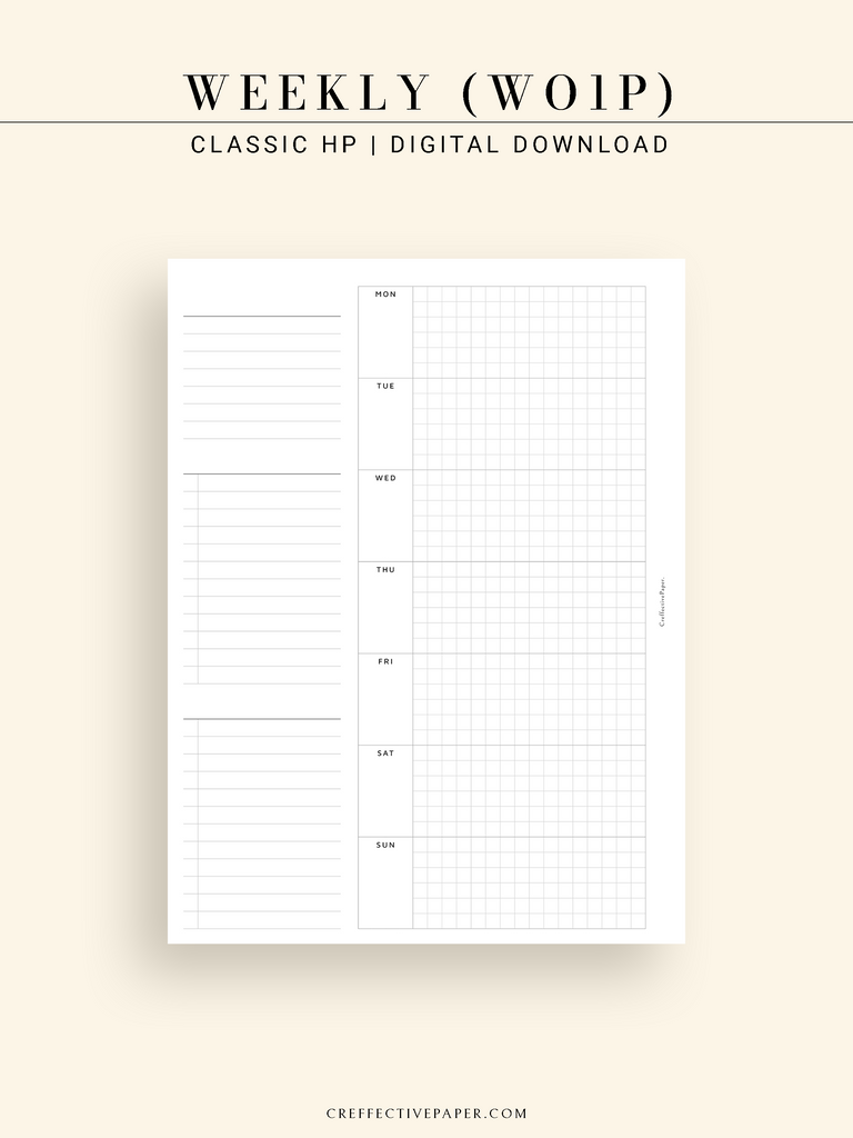 W108_G_WO1P | Weekly Planner, WO1P, Grid – CreffectivePaper