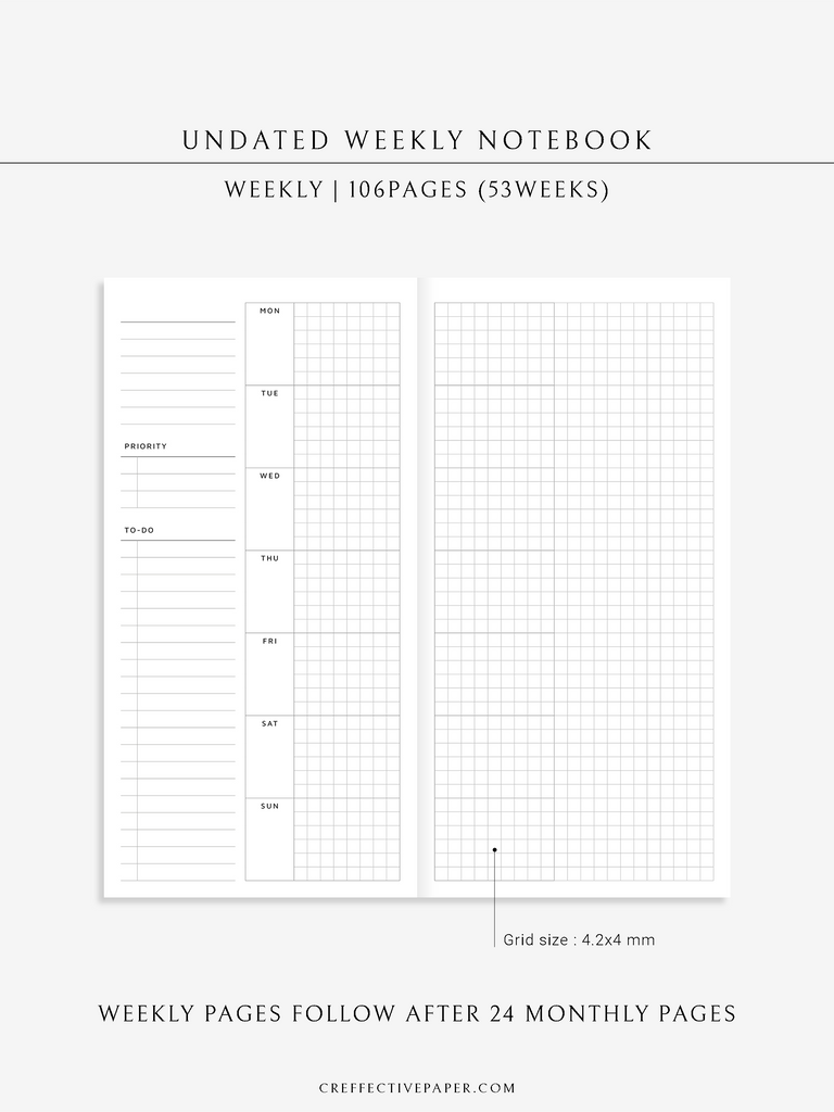 Undated Weekly Notebook, Weeks size – CreffectivePaper