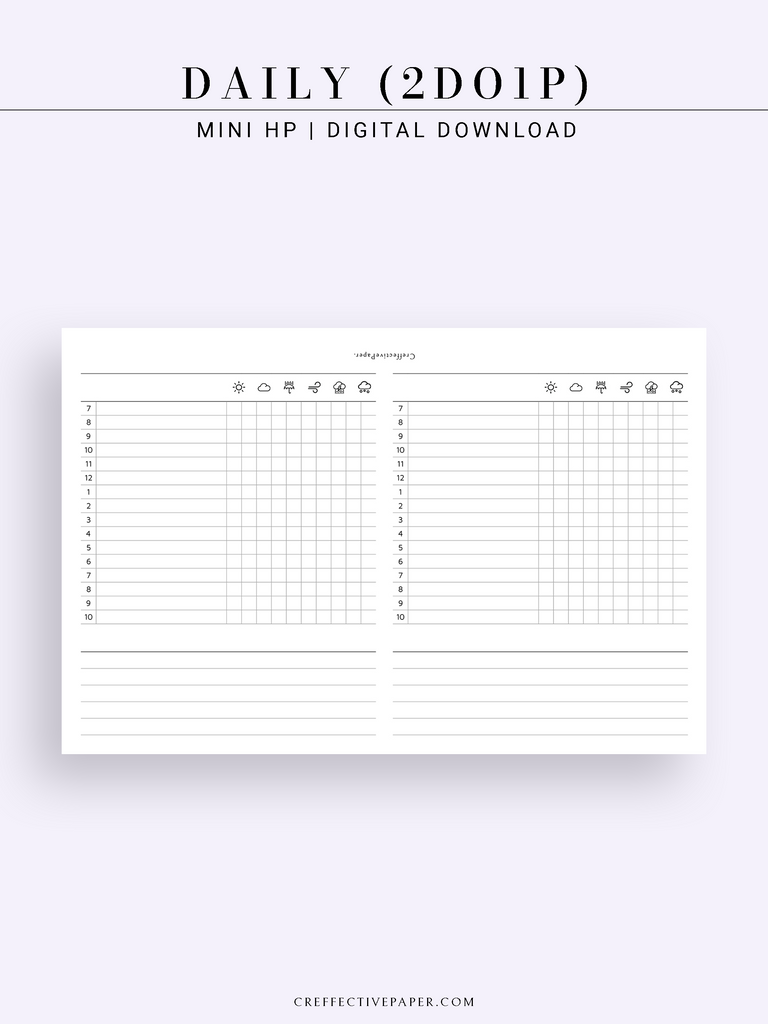 D124 | Horizontal Daily Planner, Two Days on a Page – CreffectivePaper