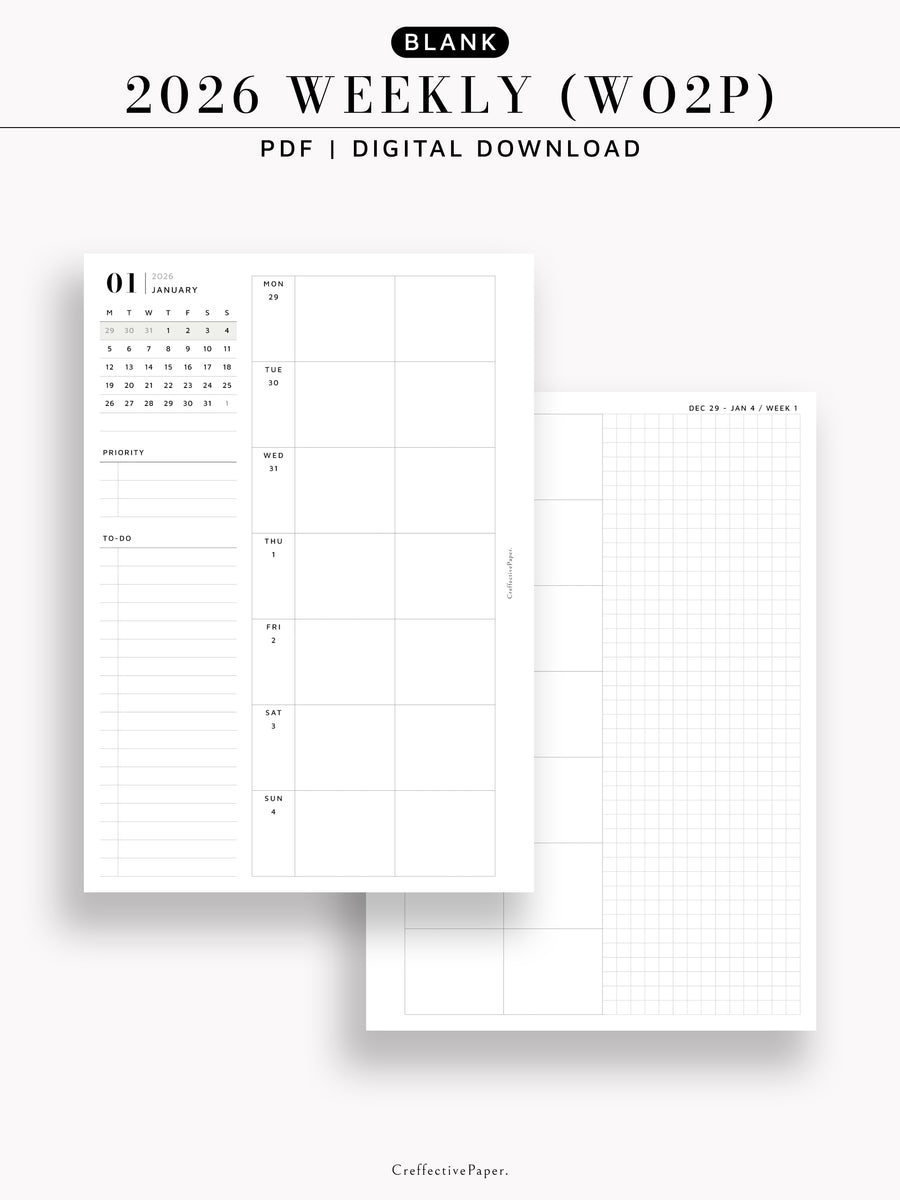 W108_GX_WO2P_2026 | 2026 Weekly Planner, Blank – CreffectivePaper