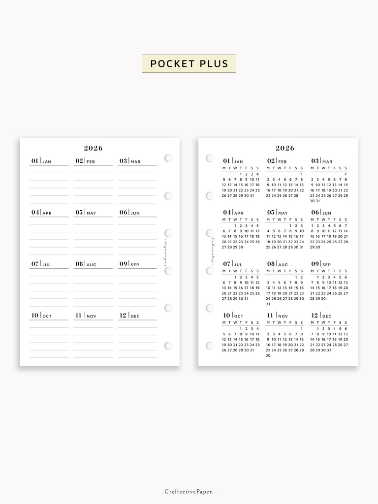 Y115_2026 | 2026 Calendar with Monthly Blank Page – CreffectivePaper
