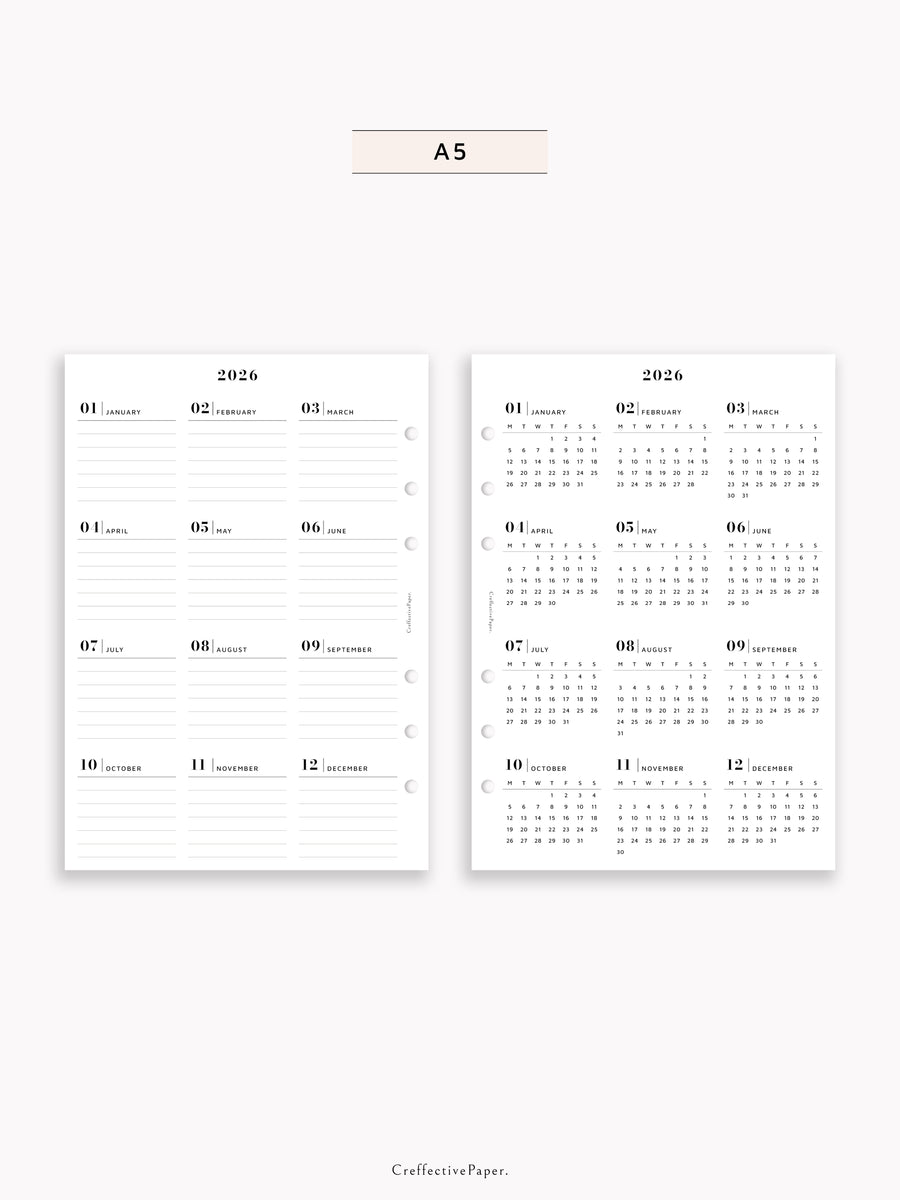 Y115_2026 | 2026 Calendar with Monthly Blank Page – CreffectivePaper