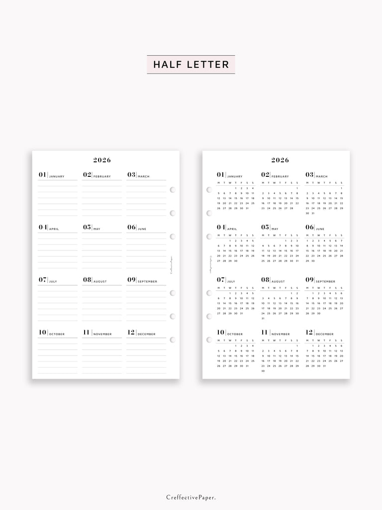 Y115_2026 | 2026 Calendar with Monthly Blank Page – CreffectivePaper