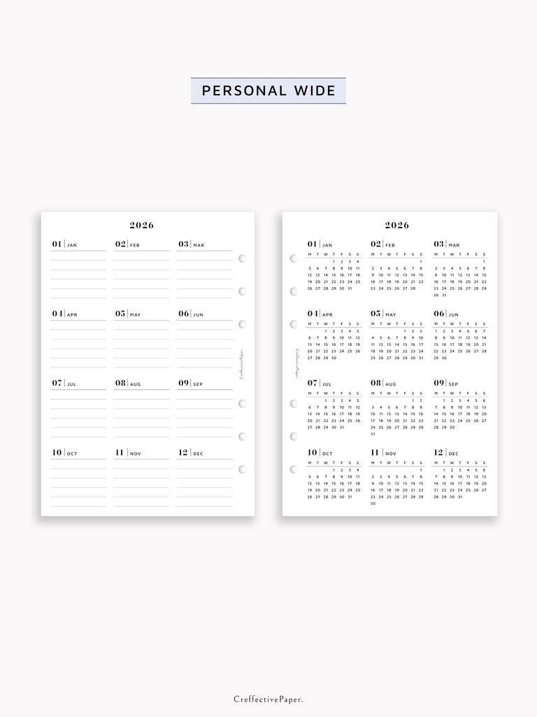 Y115_2026 | 2026 Calendar with Monthly Blank Page – CreffectivePaper