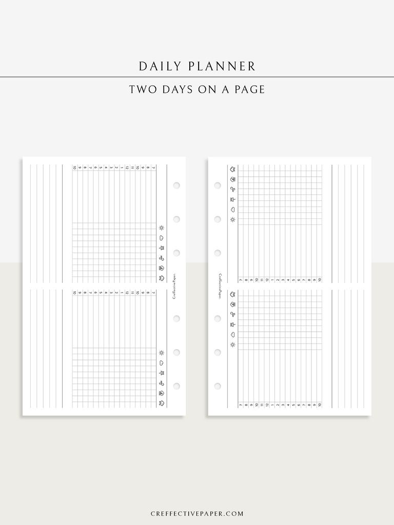 D124 | Horizontal Daily Planner, Two Days on a Page – CreffectivePaper