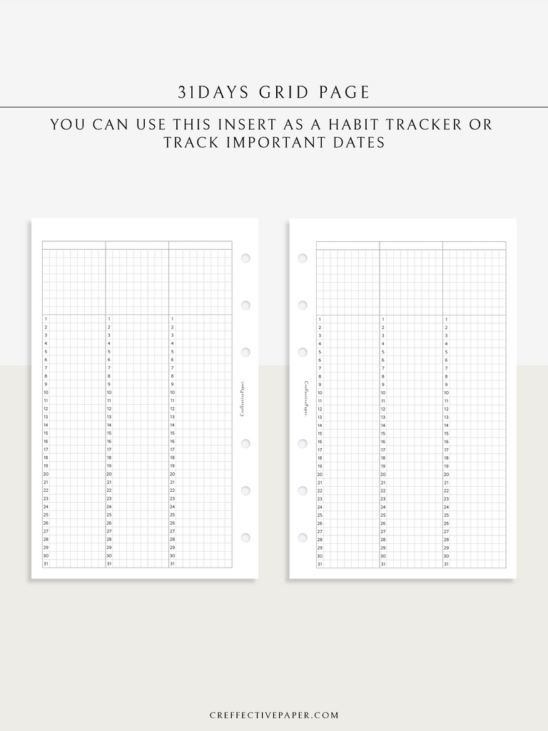Y110 | 31Days Grid Page for Future Log & Tracker – CreffectivePaper