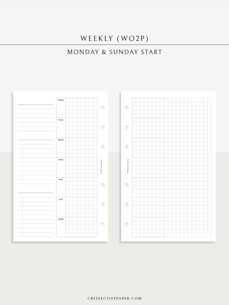 W108_G_WO2P | Weekly Planner, WO2P, Grid – CreffectivePaper