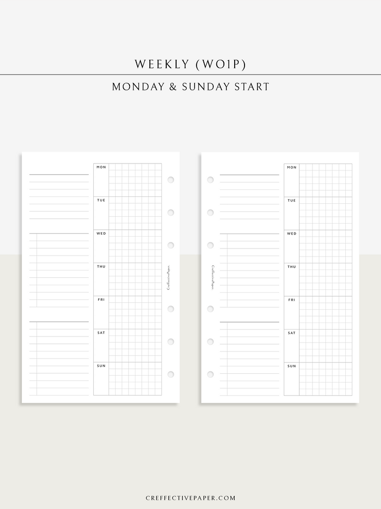 W108_G_WO1P | Weekly Planner, WO1P, Grid – CreffectivePaper