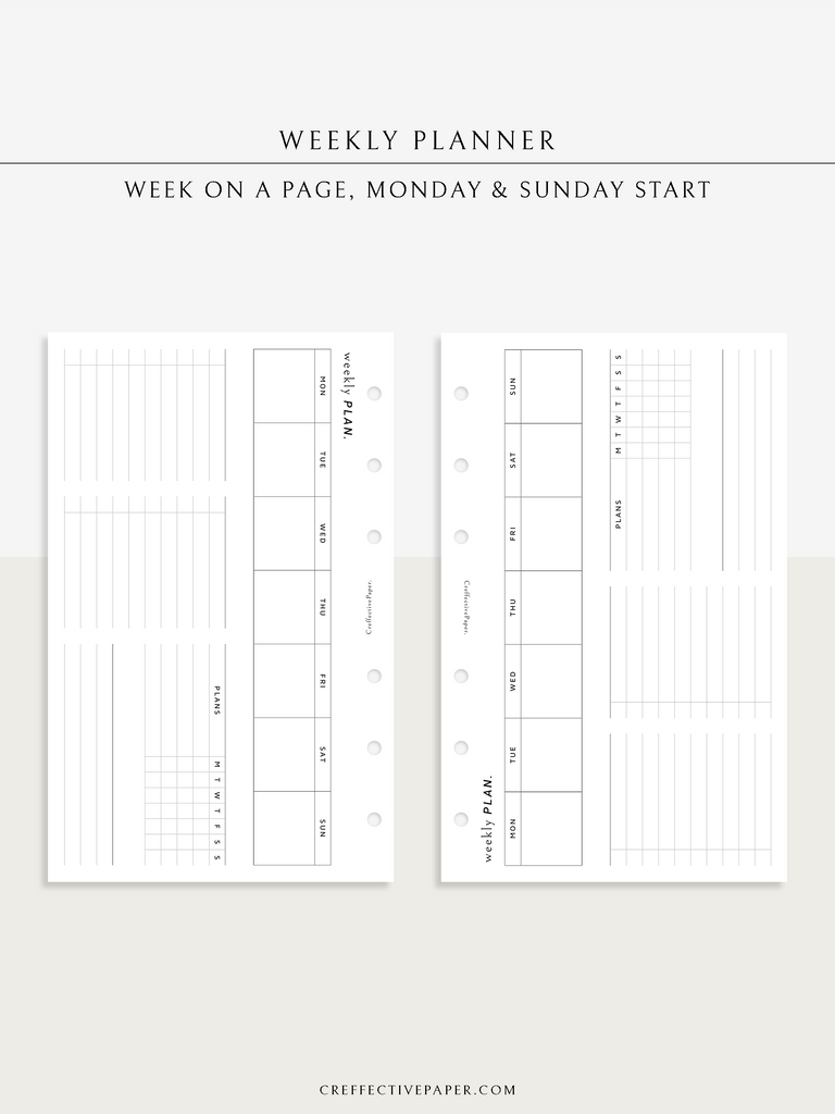 W127 | Horizontal Weekly Planner, Week on a Page – CreffectivePaper