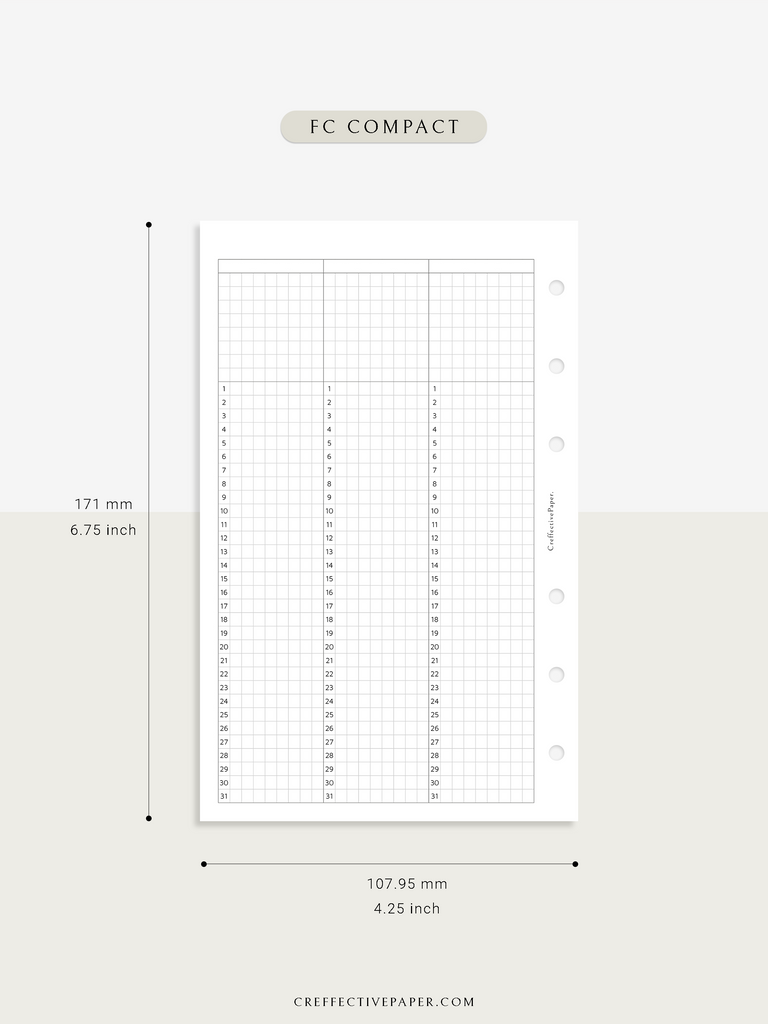 Y110 | 31Days Grid Page for Future Log & Tracker – CreffectivePaper