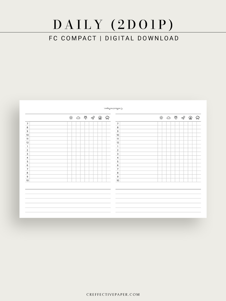 D124 | Horizontal Daily Planner, Two Days on a Page – CreffectivePaper