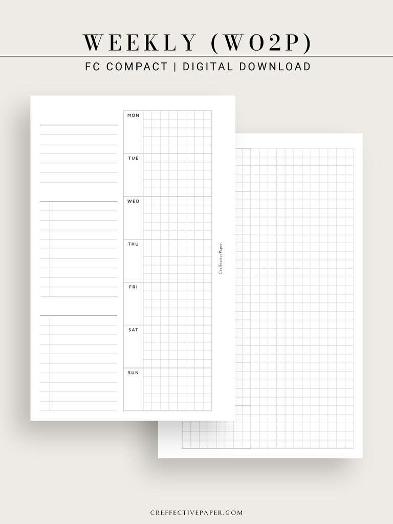 W108_G_WO2P | Weekly Planner, WO2P, Grid – CreffectivePaper