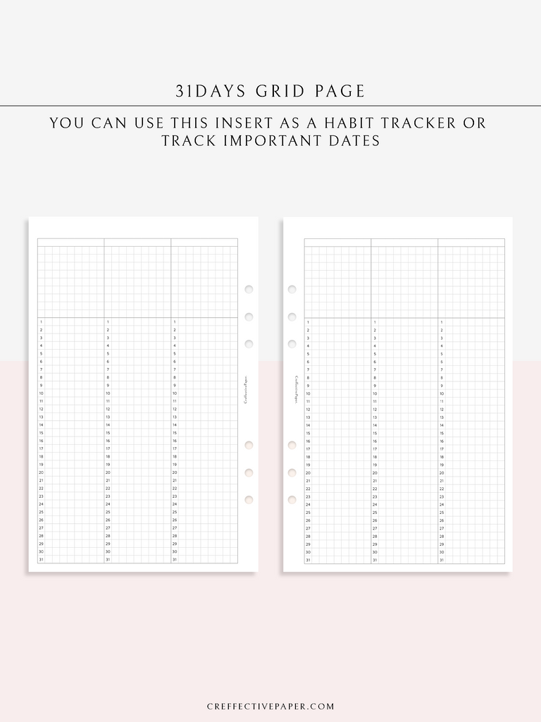 Y110 | 31Days Grid Page for Future Log & Tracker – CreffectivePaper