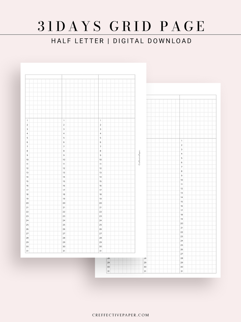 Y110 | 31Days Grid Page for Future Log & Tracker – CreffectivePaper