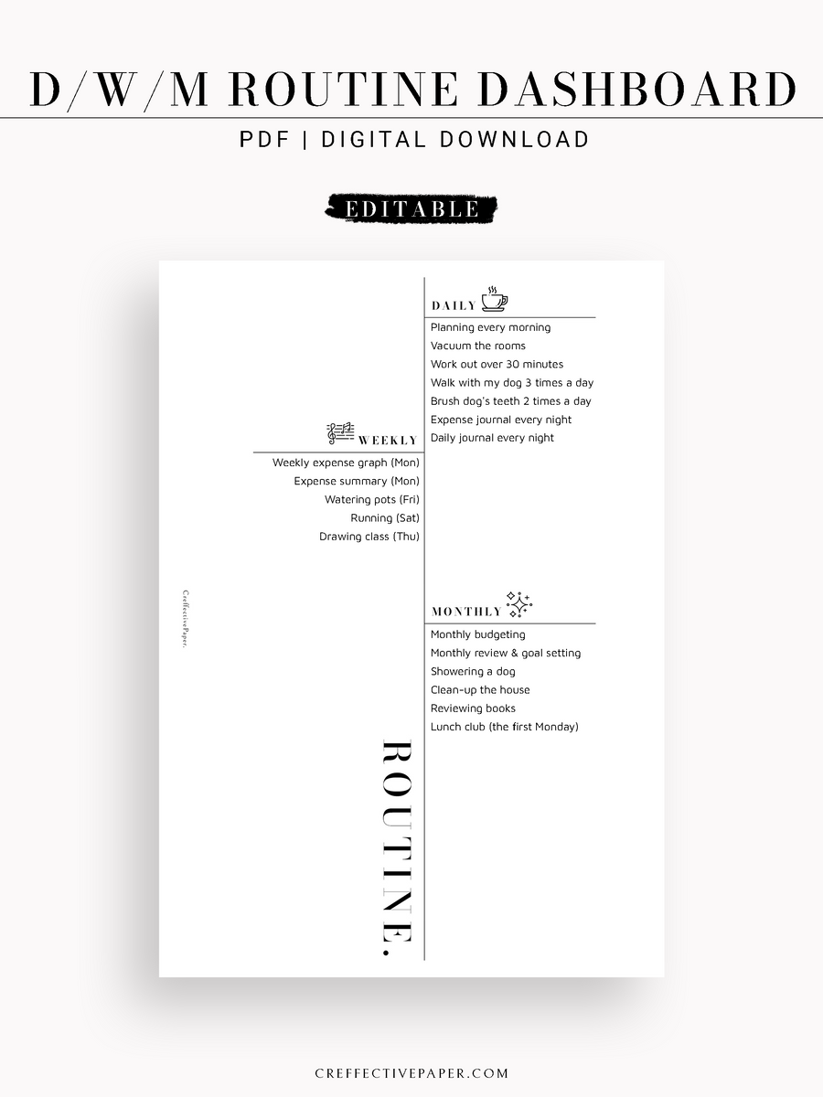 DA122 | Editable Daily & Weekly & Monthly Routine Dashboard ...