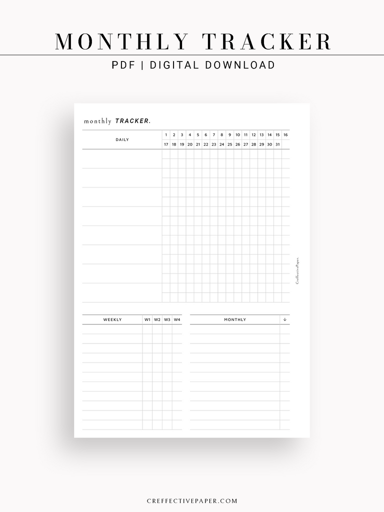 T130 | Monthly, Weekly, Daily Tracker – CreffectivePaper