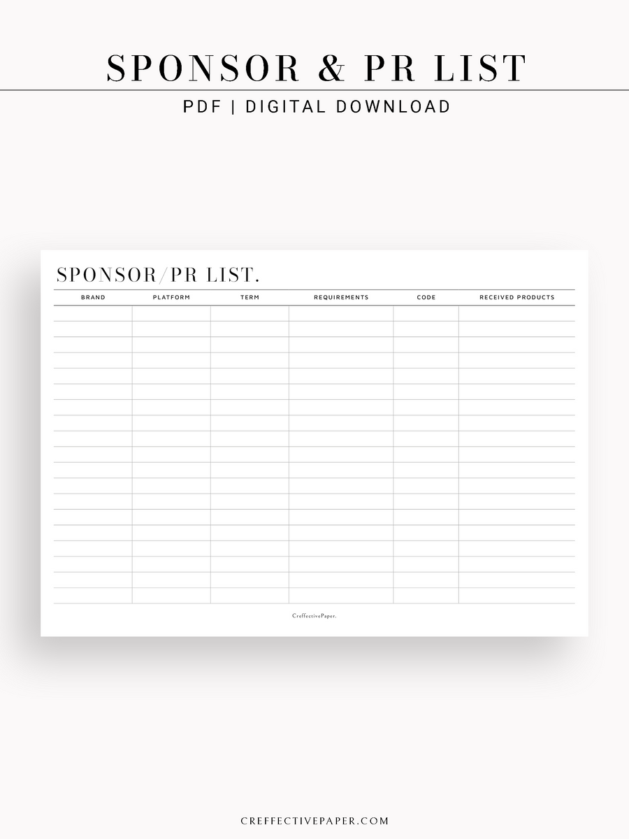 N131-5 | Social Media Sponsor & PR List – CreffectivePaper