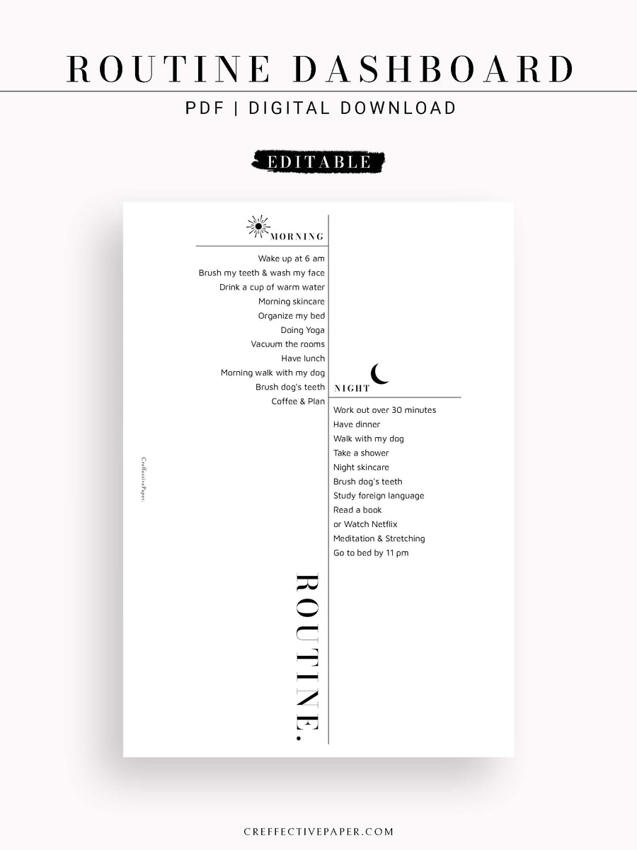DA107 | Morning & Night Routines Dashboard, Editable PDF – CreffectivePaper
