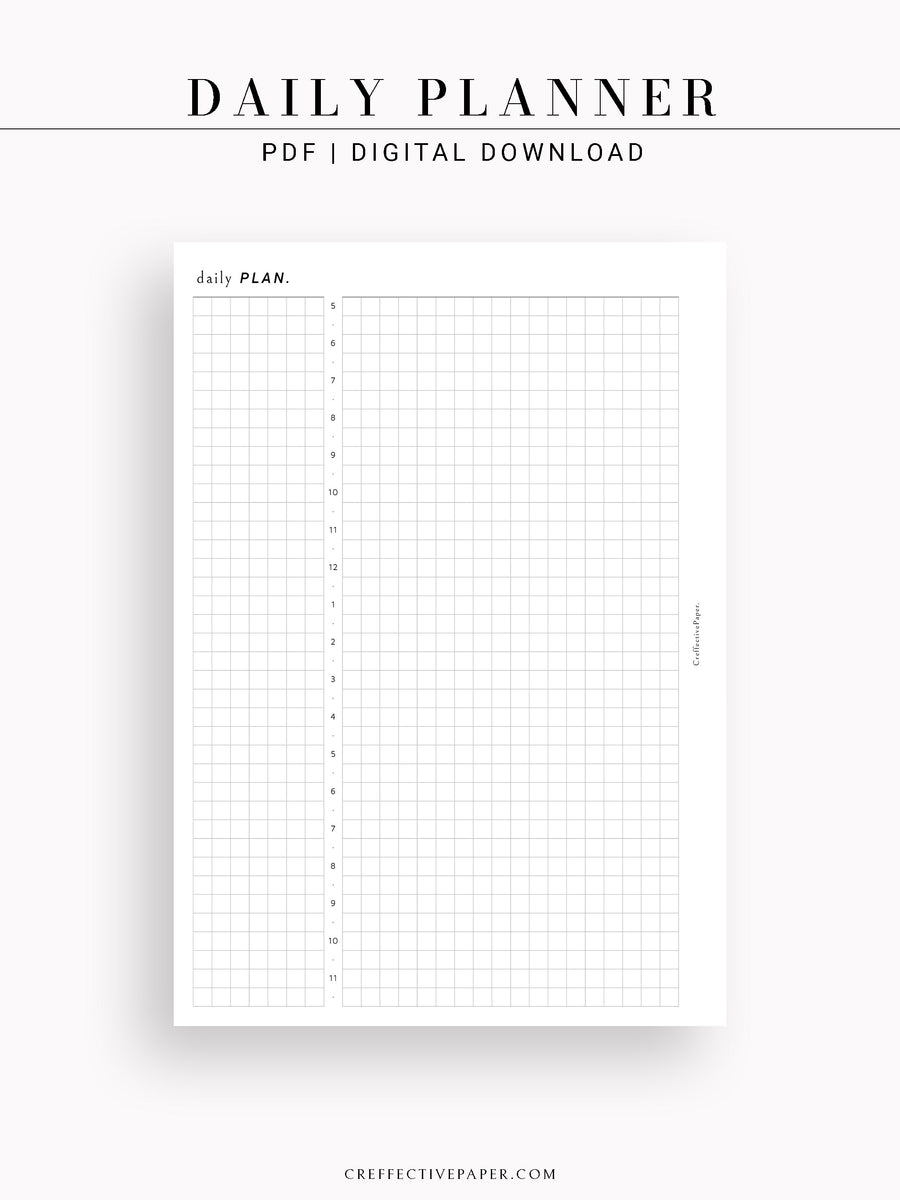 D119 | Basic Daily Planner, Grid Lyaout, Day on a Page – CreffectivePaper