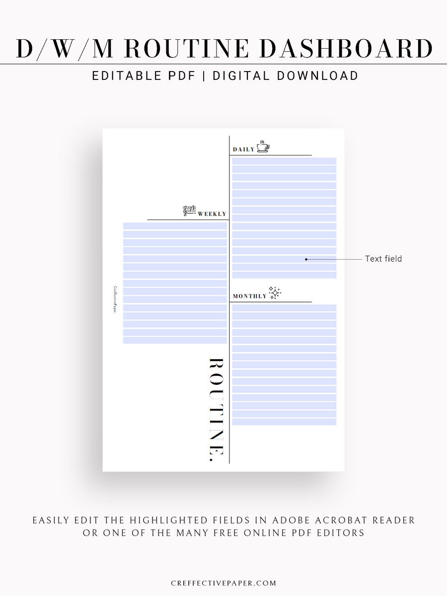 DA122 | Editable Daily & Weekly & Monthly Routine Dashboard ...