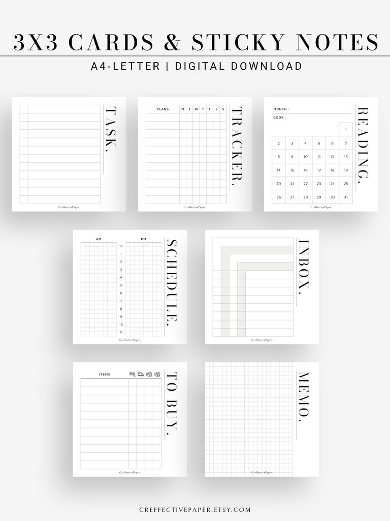 N124 | Printable Planning Cards & Sticky Notes Template 3x3 ...