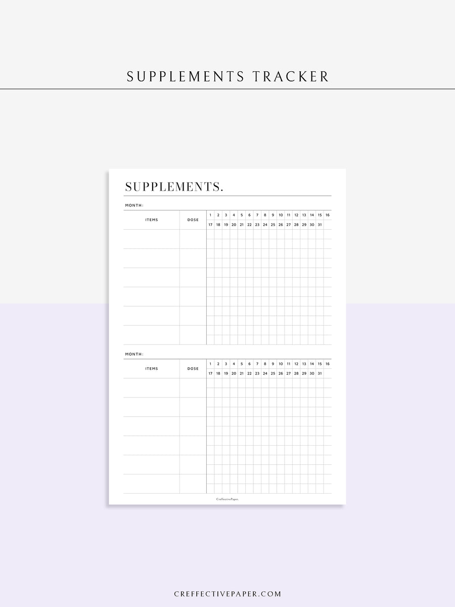 N121-6 | Vitamins & Supplements Tracker, Medication Log Template ...
