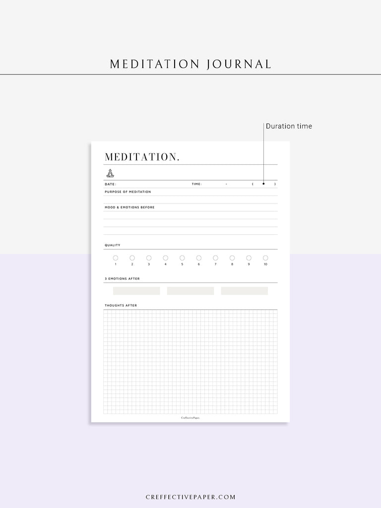 N122-3 | Meditation Log, Yoga Journal Template Printable – CreffectivePaper