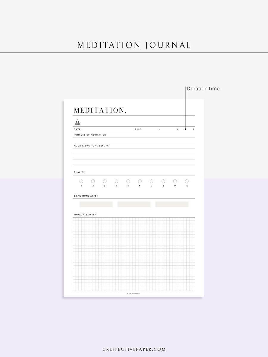 N122-3 | Meditation Log, Yoga Journal Template Printable – CreffectivePaper