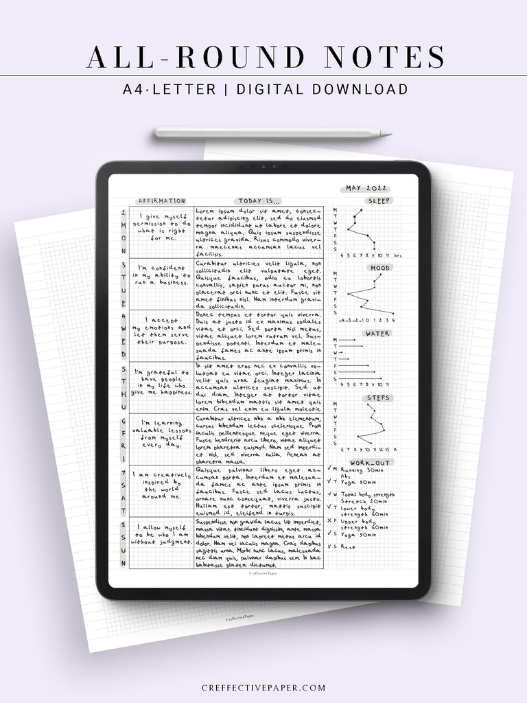 N120 | All-round Grid Notes Template, Printable Bullet Journal Inserts ...