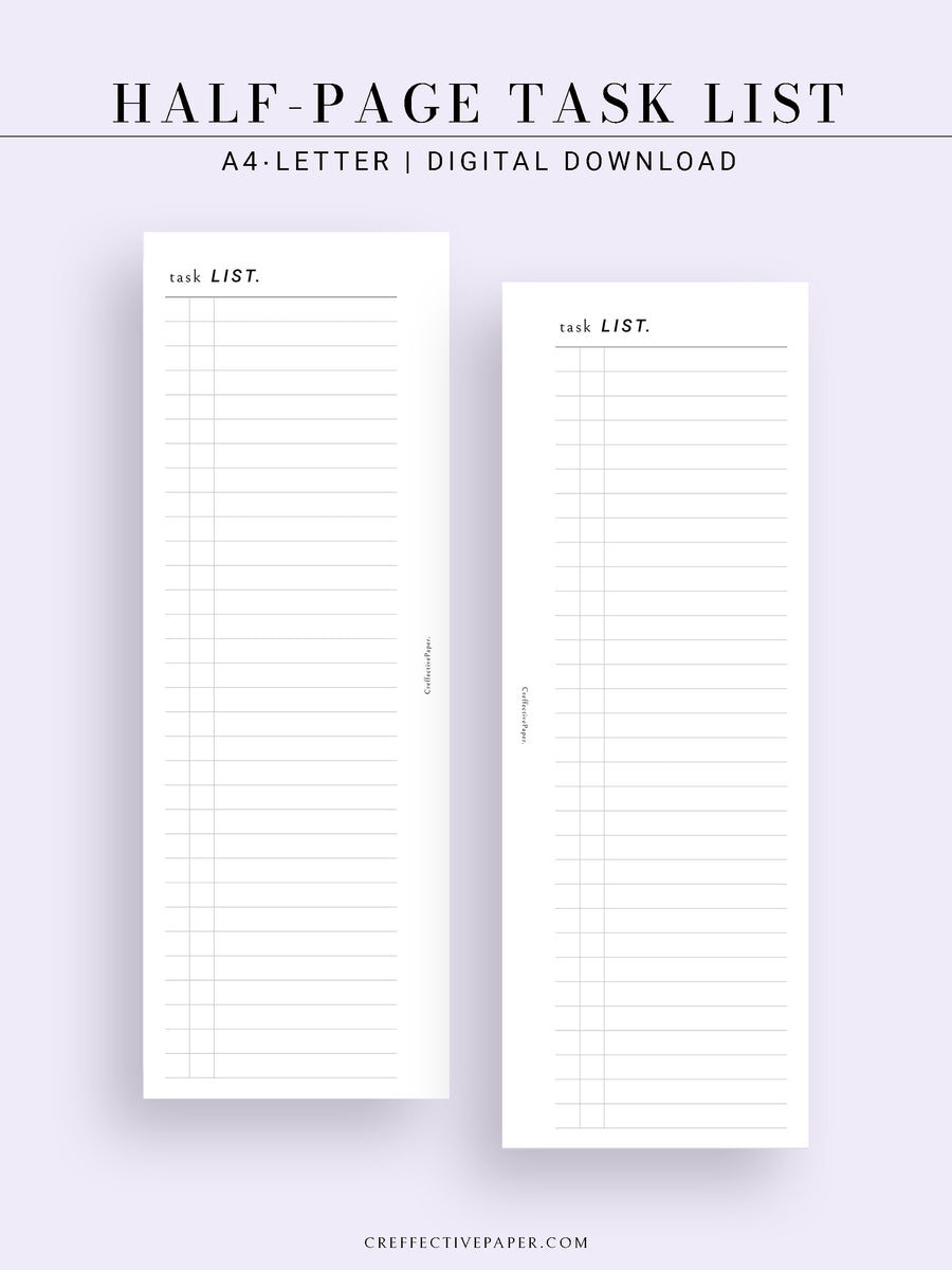 D115 | Half Page Task List Template, Printable Planner Inserts ...