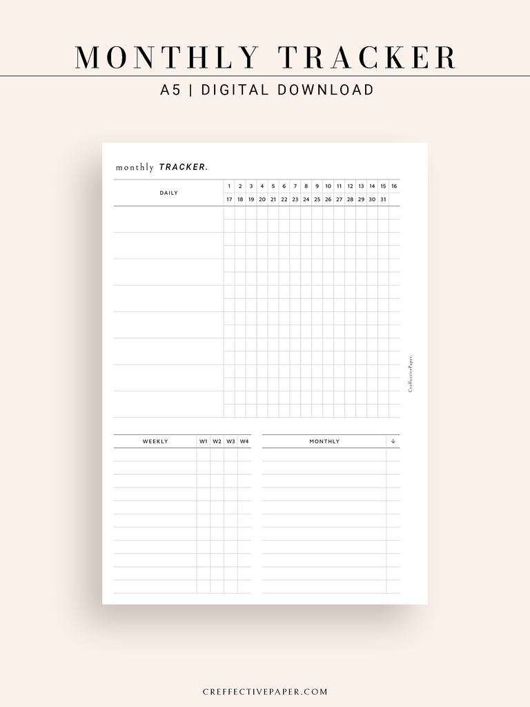 T130 | Monthly, Weekly, Daily Tracker – CreffectivePaper