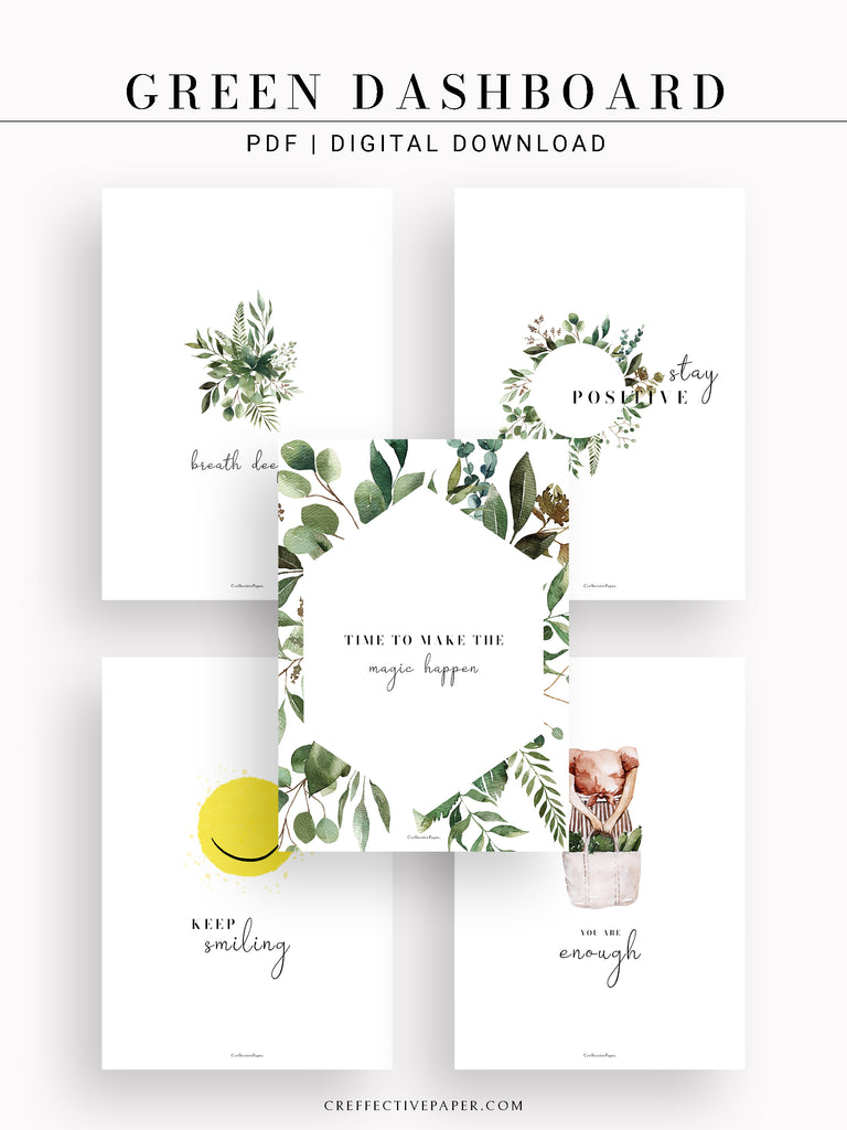 DA113 | Green Dashboard Inserts Template Printable, Set of 5 ...